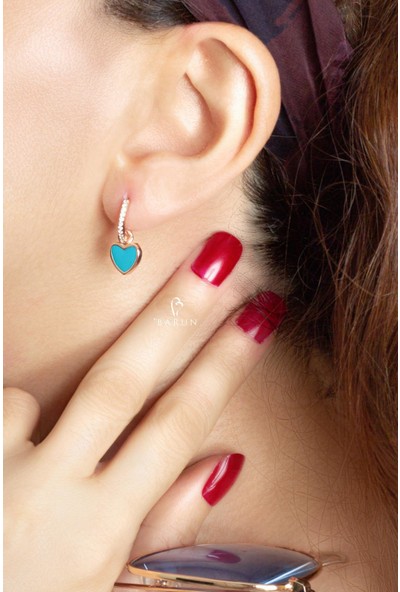 By Barun Mavi Neon Kalp Model Mineli Gümüş Küpe-Rose By Barun Mavi Neon Kalp Model Mineli Gümüş Küpe-Rose