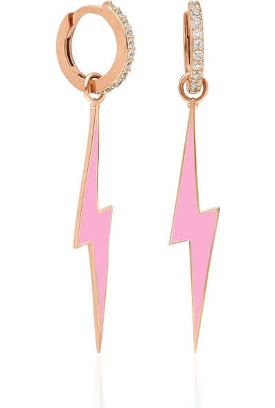 By Barun Beyaz Taşlı Pembe Neon Şimşek Model Mineli Gümüş Küpe-Rose By Barun Beyaz Taşlı Pembe Neon Şimşek Model Mineli Gümüş Küpe-Rose