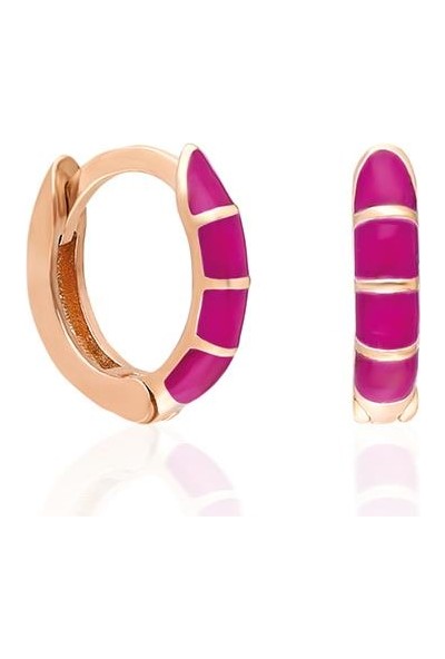 By Barun Mor Neon Mineli Oval Gümüş Küpe-Rose By Barun Mor Neon Mineli Oval Gümüş Küpe-Rose