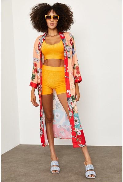 Xhan Turuncu Beli Bağlamalı Uzun Kimono 1YXK4-45184-11 Xhan Turuncu Beli Bağlamalı Uzun Kimono 1YXK4-45184-11