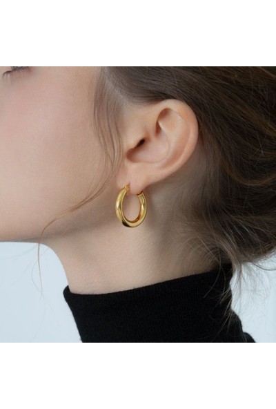 Bade Gold Küçük Kalın Halka Küpe