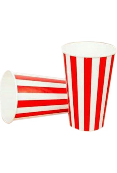 Eminönü Toptancı Karton Bardak 12 Oz Kırmızı Beyaz Çizgi Desenli - 50 Adet