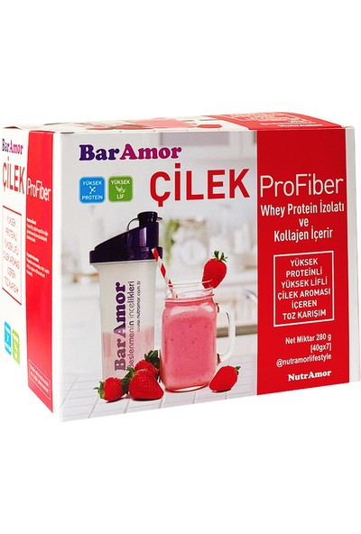 BarAmor Çilek Profiber Çilek Aromalı Yüksek Proteinli Toz Içecek (7 Günlük)