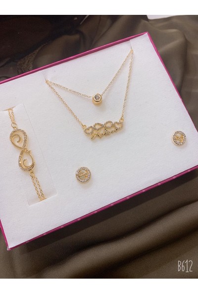 Vişneli Kadın Kolye Küpe Bileklik Seti