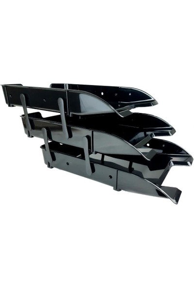 Önder Hareketli Plastik Kristal Siyah 3 Katlı Evrak Rafı