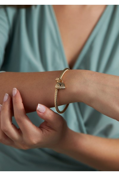 Bosphorus Kilit Çanta Sallantılı Altın Kelepçe Bilezik