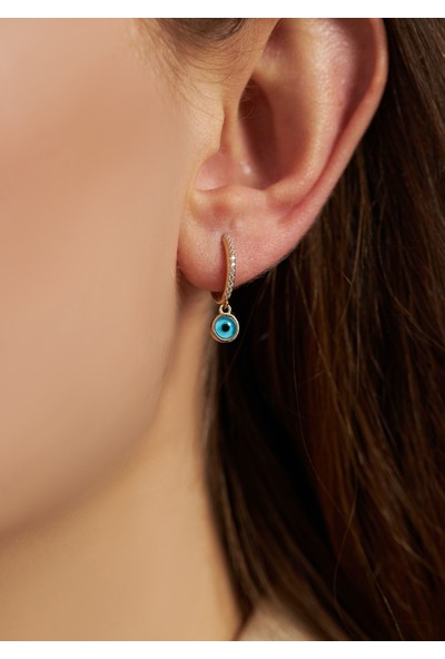 Bosphorus Nazar Boncuklu Taşlı Altın Halka Küpe