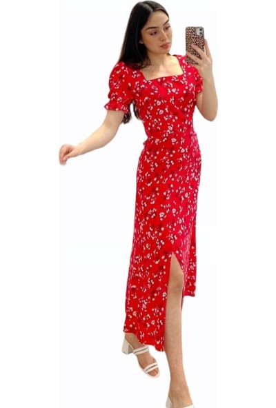 Glc Fermuarlı Yırtmaçlı Viskon Elbise