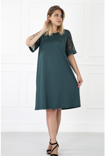 Modayız Kimono Kol Yeşil Büyük Beden Elbise 31B-1180