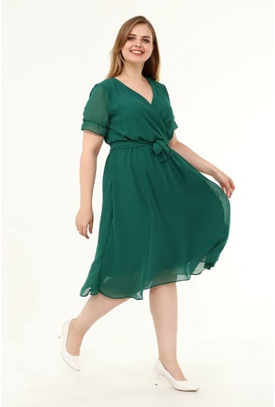 Modayız Kruvaze Yaka Büyük Beden Şifon Elbise 29E-1822