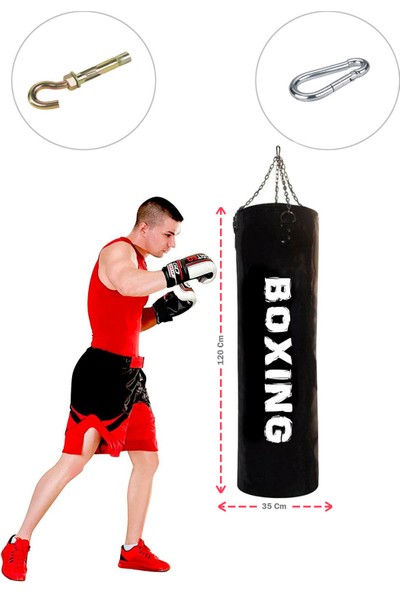 Spor Byfit 120 cm x 35 cm Hazır Dolu Boks Kum Torbası + Tavan Askı Kancası Spor Byfit 120 cm x 35 cm Hazır Dolu Boks Kum Torbası + Tavan Askı Kancası