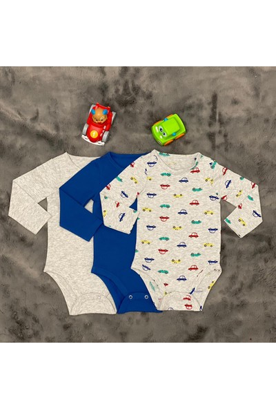 Pieros Baby 0081 Erkek Bebek 3'lü Uzun Kol Badi
