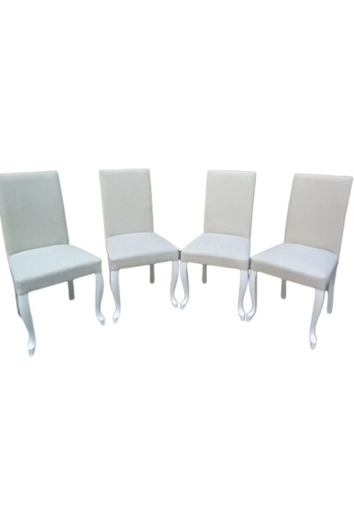 Bengi Kırık Beyaz Renk Giydirmeli Lüken Ayak Sandalye 4 Adet