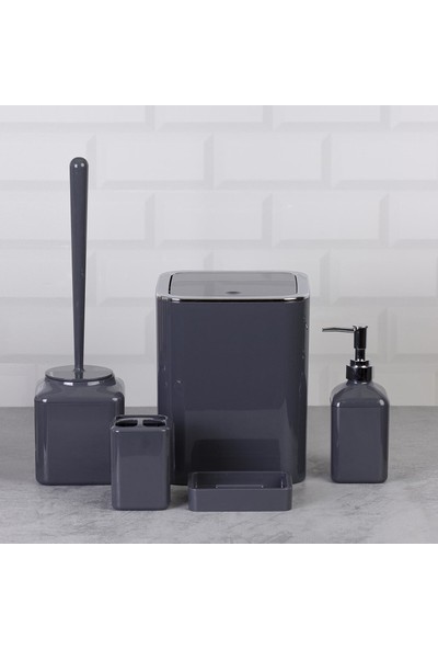 Okyanus Home Antrasit Kare 5'li Banyo Seti