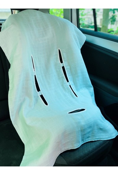 Pamuk Atölyesi Örtü Şeklinde Müslin Puset ve Oto Koltuk Kılıfı - Çift Kat Çift Taraflı Pamuk Atölyesi Örtü Şeklinde Müslin Puset ve Oto Koltuk Kılıfı - Çift Kat Çift Taraflı