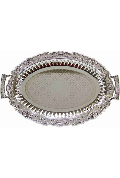 Gardenonya Dekoratif Gümüş Tepsi Oval 39X26 Söz ve Nişan Tepsisi