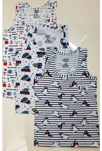 Gümüş Desenli Erkek Çocuk Atlet 3'lü Paket