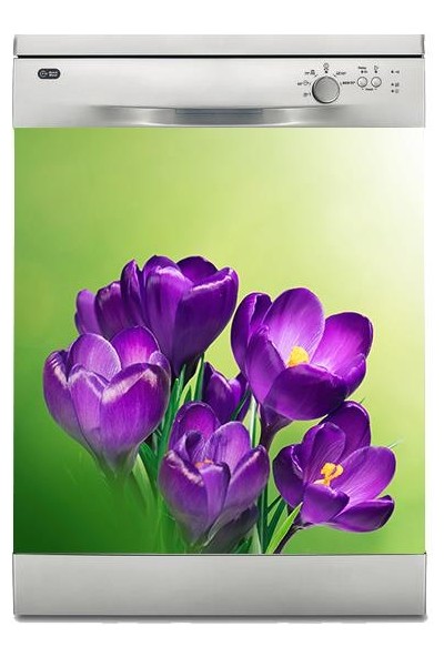 Sticker Art Bulaşık Makinesi Sticker Kaplama Beyaz Eşya Kaplama Mor Lale Yeşil
