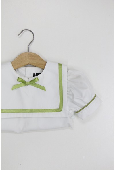 Sumeyye's Kız Çocuk Çıkarılabilir Kare Yakalı Biyeli Balon Kol Bluz - 603