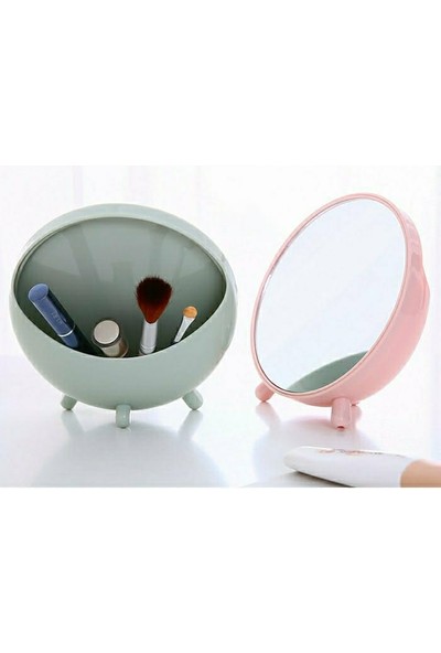 EbruliHomeArt Organizerli Ayaklı Pembe Makyaj Aynası 1 Adet