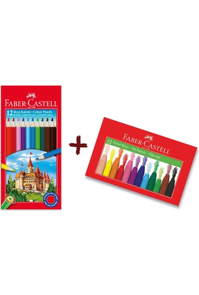 Faber-Castell Faber Castell 12'li Tam Boy Kuru Boya ve 12'li Pastel Boya