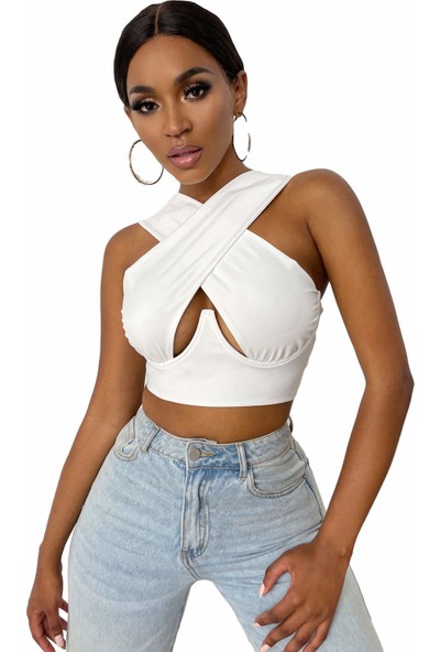 Shein Çapraz Sargılı Esnek Kısa Bluz (Yurt Dışından)