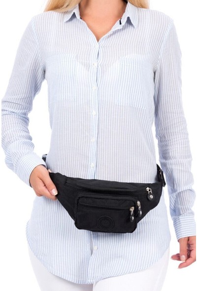 Avca Unisex Siyah Krinkıl Çapraz Askılı Bel Omuz Çanta