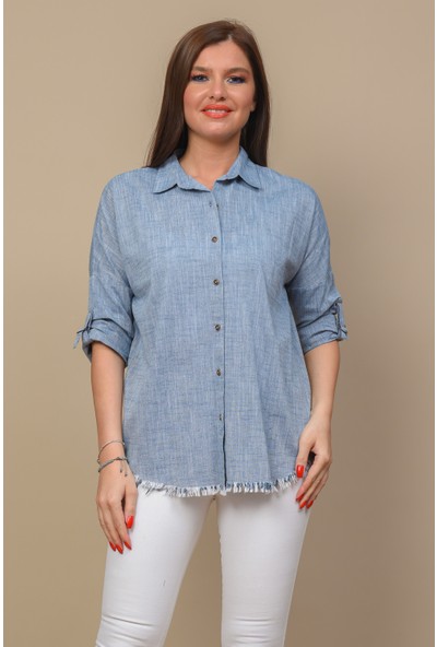 Tusse Pamuklu Keten Püsküllü Kadın Büyük Bedengömlek Tusse Pamuklu Keten Püsküllü Kadın Büyük Bedengömlek