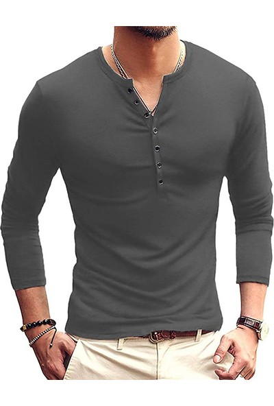 Runningman Erkek Rahat Kesim Polo Yaka Uzun Kollu Tişört-Gri