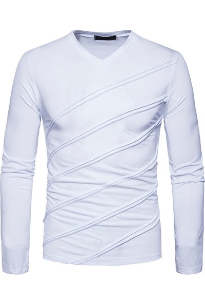 Runningman Erkek V Yaka Uzun Kollu Tişört-Beyaz