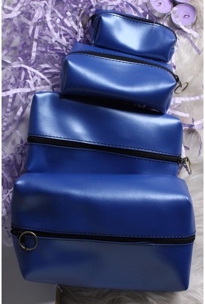 Mujgan 4'lü Makyaj Çantası Lacivert Renk Mujgan