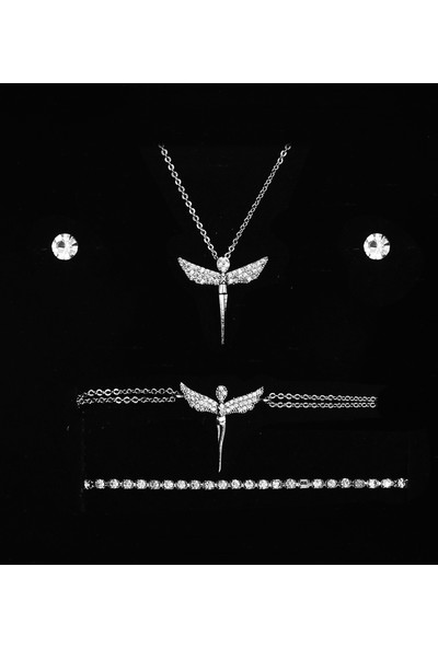 Apollon Gift Gümüş Kaplama Melek Kolye & 2'li Küpe & 2'li Bileklik Seti Apollon Gift Gümüş Kaplama Melek Kolye & 2'li Küpe & 2'li Bileklik Seti