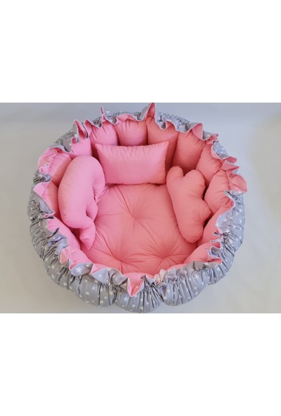 Babynest Dünyası Küçük Gri Yıldız Pembe Yuvarlak Uyku ve Oyun Minderi Babynest Dünyası Küçük Gri Yıldız Pembe Yuvarlak Uyku ve Oyun Minderi