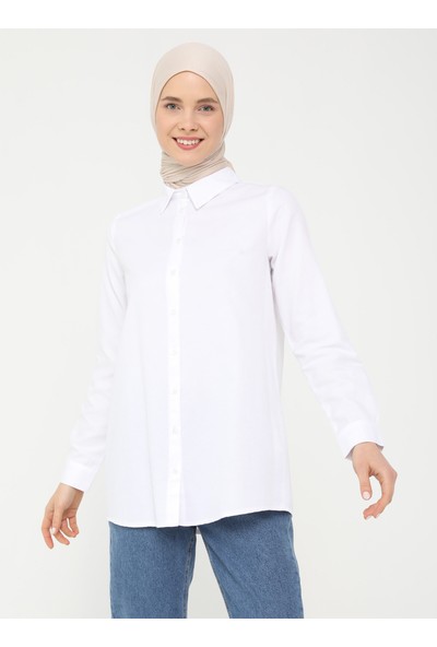 Oxford Kumaştan Basic Gömlek - Beyaz - Refka Basic Oxford Kumaştan Basic Gömlek - Beyaz - Refka Basic