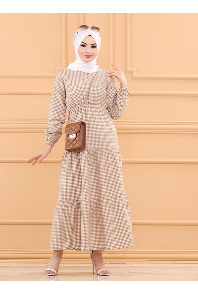 Ekoseli Elbise - Vizon - Tofisa