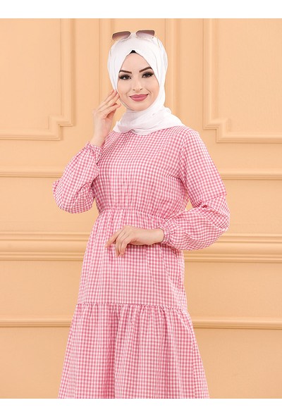 Ekoseli Elbise - Pembe - Tofisa