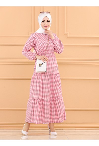 Ekoseli Elbise - Pembe - Tofisa