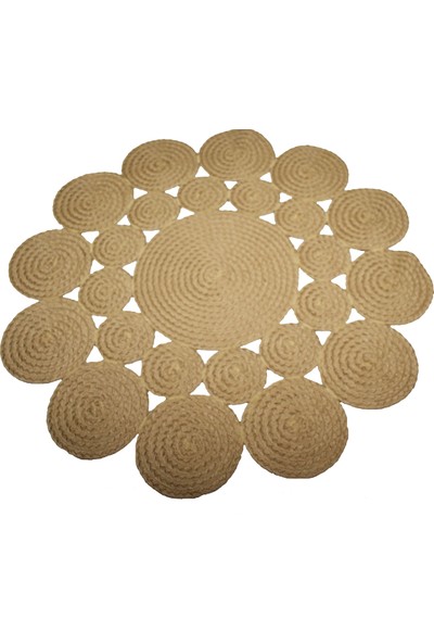 Kustulli Jüt Hasır Örgü Kilim Papatya Naturel (90X90 Cm) 477