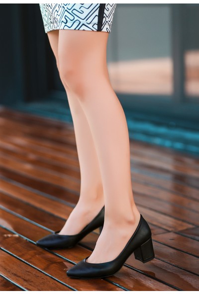7erbilden Manina Siyah Cilt Topuklu Ayakkabı