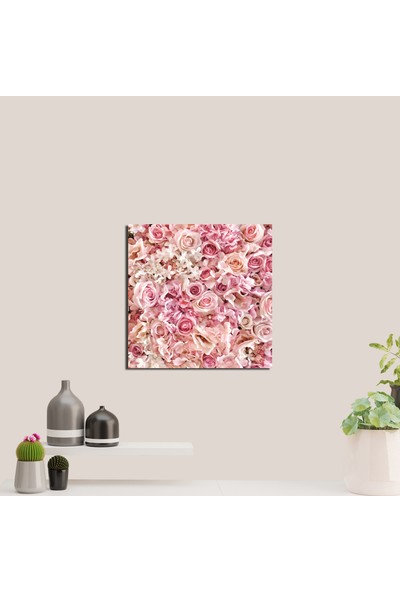 Mrv Dekor Pembe Beyaz Güller Cam Tablo Temperli Cam