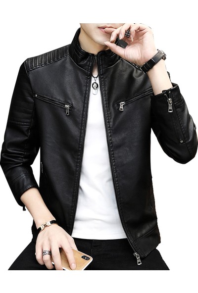 Cikrilan Erkek Faux Deri Sıcak Ceket Motosiklet Lokomotif Ince Ceket Dış Giyim Kalınlaşmak