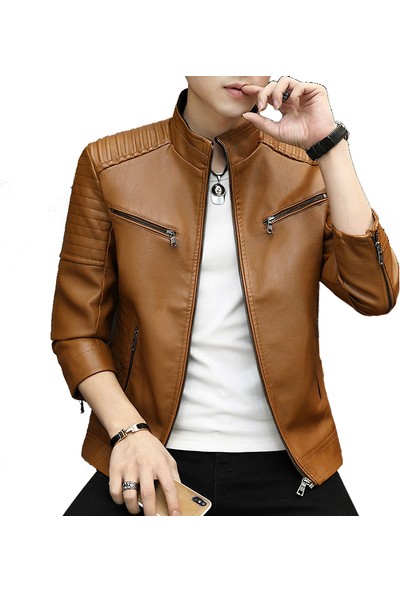 Cikrilan Erkek Faux Deri Sıcak Ceket Motosiklet Lokomotif Ince Ceket Dış Giyim Kalınlaşmak