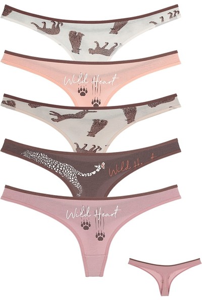 Donella 5'li Renkli Leopar Baskılı Kadın Tanga - 2471966VG