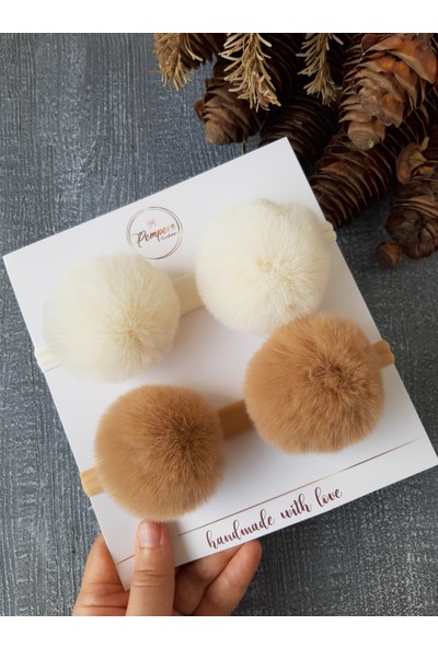 Pempem Bandana Pempembandana Kız Bebek Peluş Ponpon Bant 2 Li Set