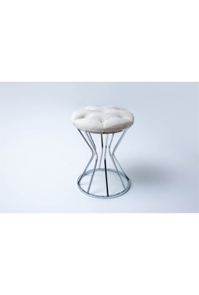 Alda Gelsin Beyaz Metal Ayaklı Lüks Puf Tabure Koltuk