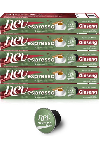 Nev Espresso Ginseng Kapsül Kahve Nespresso Uyumlu 50'li Nev Espresso Ginseng Kapsül Kahve Nespresso Uyumlu 50'li