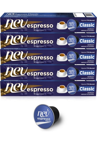 Nev Espresso Klasik Kapsül Kahve Nespresso Uyumlu 50'li Nev Espresso Klasik Kapsül Kahve Nespresso Uyumlu 50'li