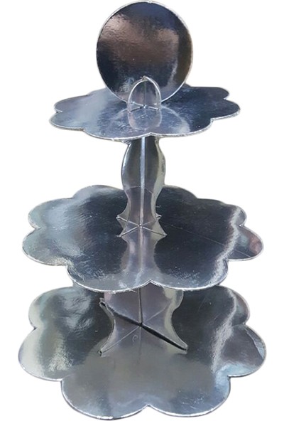 Eminönü Toptancı 3 Katlı Parlak Karton Cupcake Standı Karton Kek Standı Gümüş Eminönü Toptancı 3 Katlı Parlak Karton Cupcake Standı Karton Kek Standı Gümüş