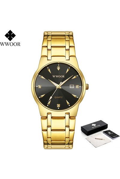 Wwoor Altın Kaplama Su Geçirmez Paslanmaz Çelik Erkek Kol Saati