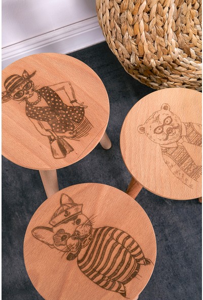 Art Ahşap Ahşap Masif Desen-2 3'lü Yuvarlak Tabure- Saksılık Art Ahşap Ahşap Masif Desen-2 3'lü Yuvarlak Tabure- Saksılık